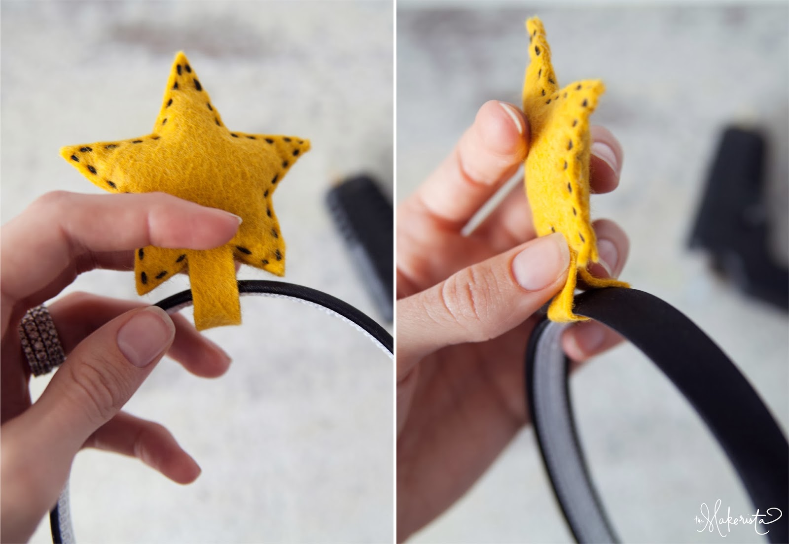 The-Makerista-DIY-Gold-Star-Headband-Attaching - The Makerista
